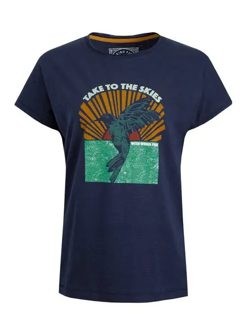 WEIRD FISH Fly Free Slub Graphic T-shirt - Dark Blue