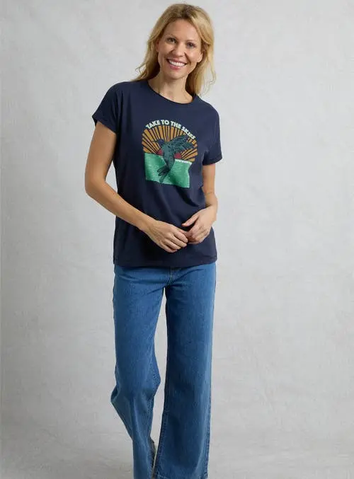 WEIRD FISH Fly Free Slub Graphic T-shirt - Dark Blue