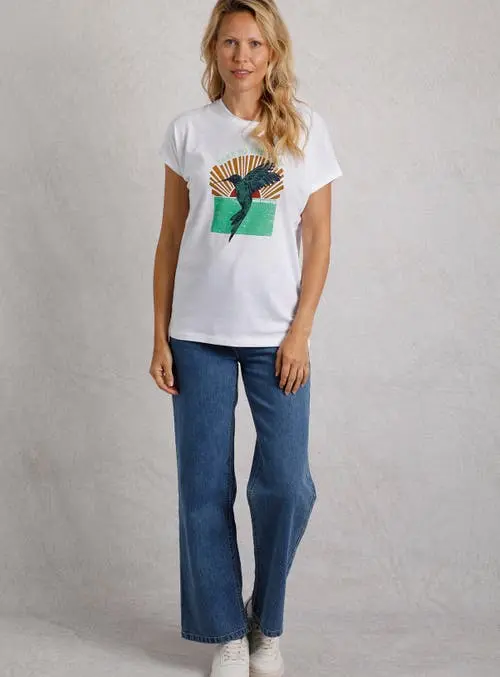 WEIRD FISH Fly Free Slub Graphic T-shirt - White