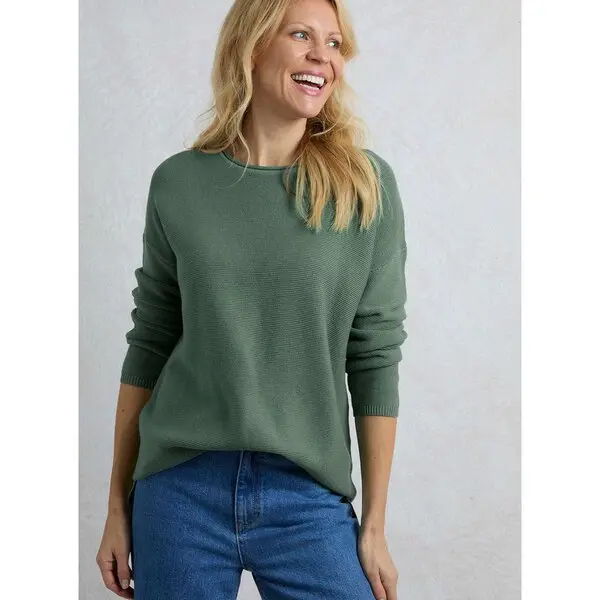 WEIRD FISH Dalla Knitted Crew Neck Jumper - Dark Jade