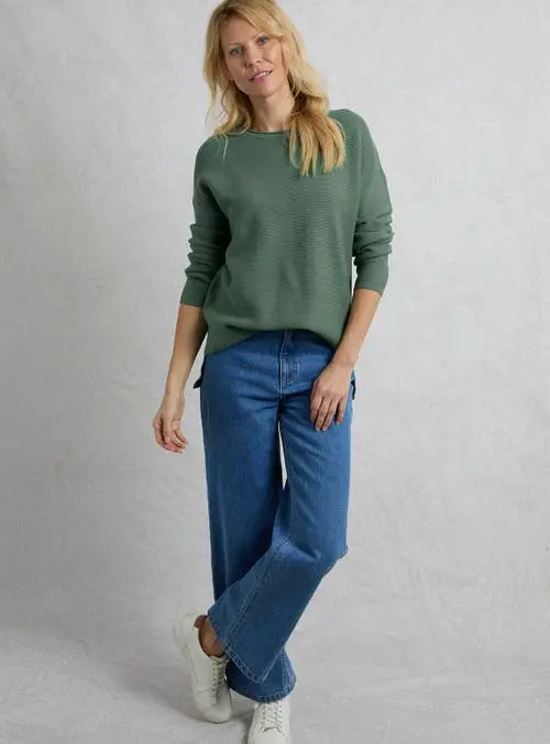 WEIRD FISH Dalla Knitted Crew Neck Jumper - Dark Jade