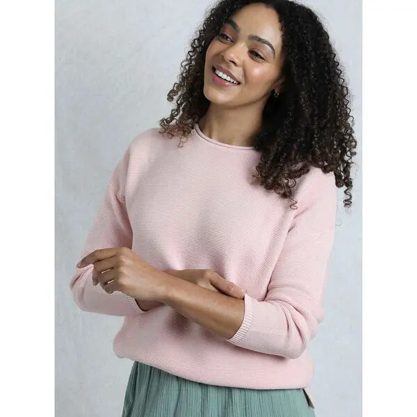 WEIRD FISH Dalla Knitted Crew Neck Jumper - Pink