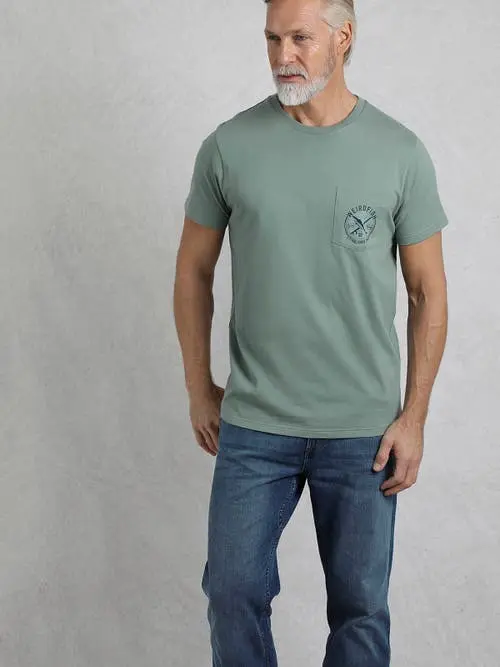 WEIRD FISH Tidal Branded Pocket T-shirt - Dusty Teal