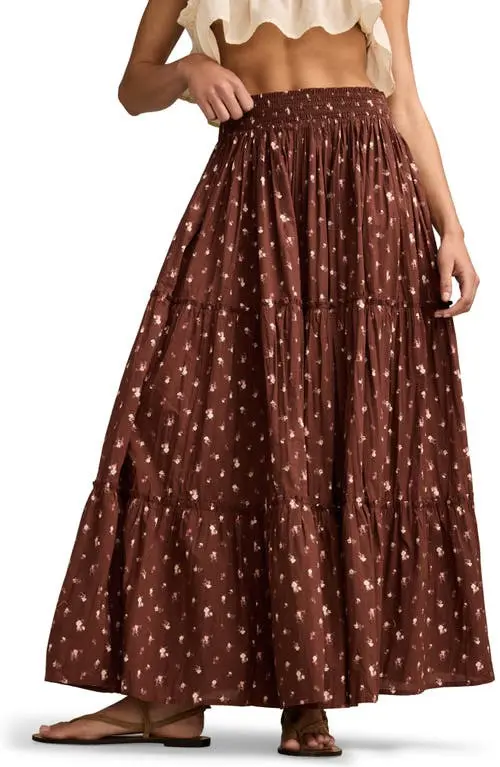 Lucky Brand Cotton Maxi Tiered Skirt - Chocolate Multi