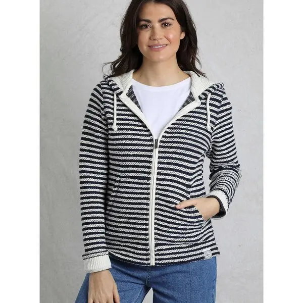 WEIRD FISH Fisher Full Zip Striped Macaroni Hoodie - Ecru