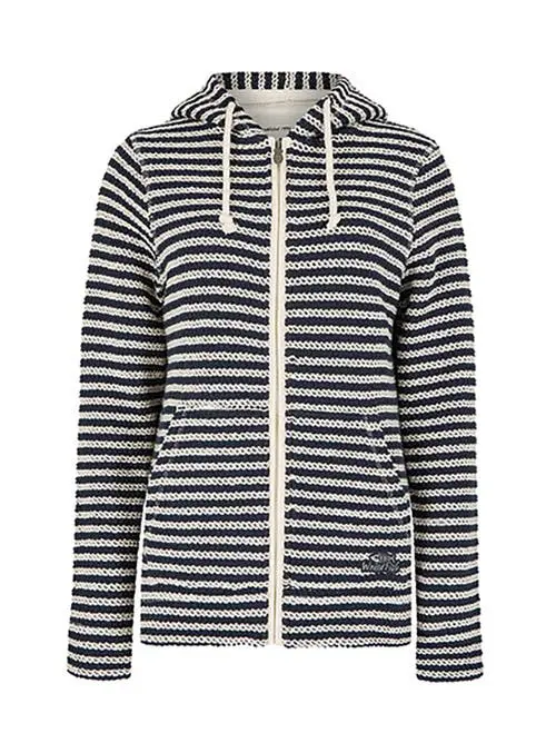 WEIRD FISH Fisher Full Zip Striped Macaroni Hoodie - Ecru