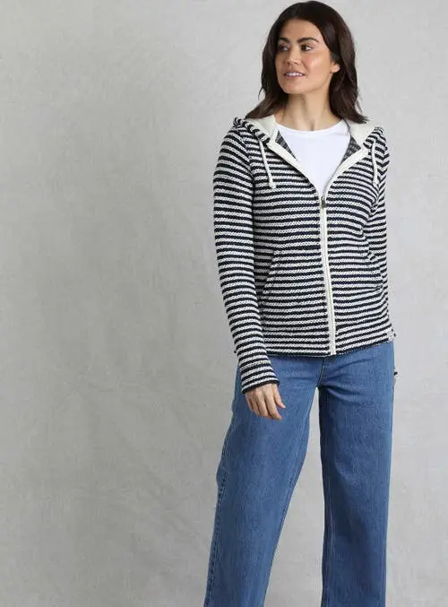 WEIRD FISH Fisher Full Zip Striped Macaroni Hoodie - Ecru