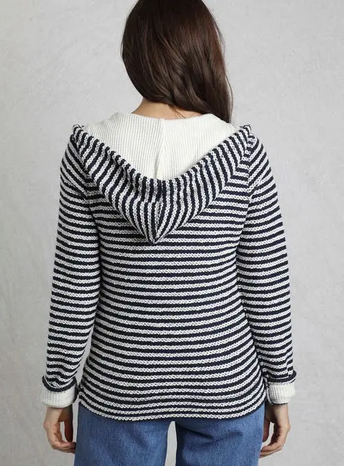 WEIRD FISH Fisher Full Zip Striped Macaroni Hoodie - Ecru