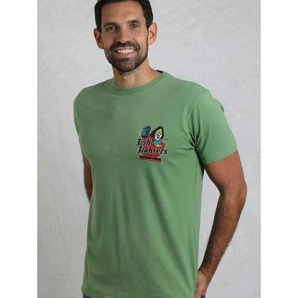 WEIRD FISH Fish Fighters Back Print Artist T-shirt - Artichoke Green
