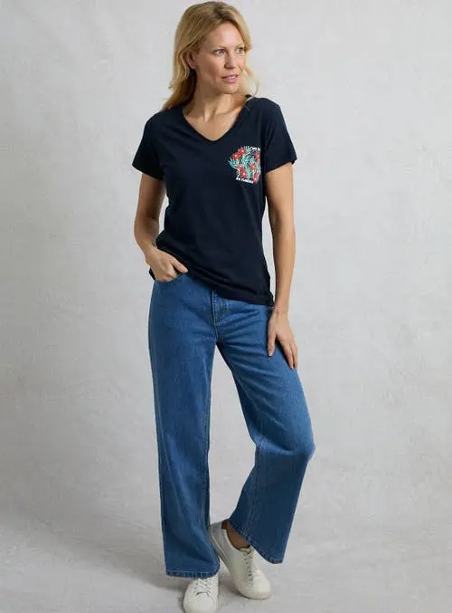 WEIRD FISH Slub Pocket T-shirt - Navy