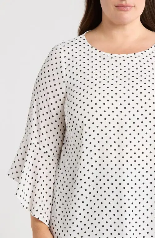 KASPER Ruffle Sleeve Top - White/ Black