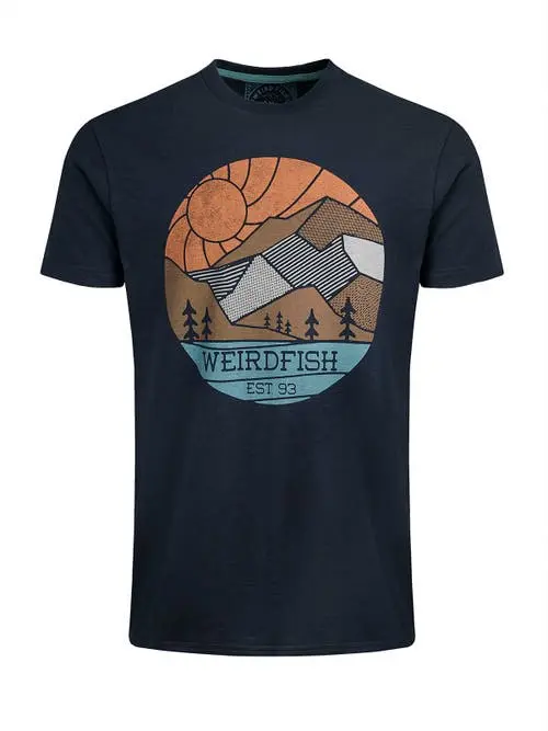 WEIRD FISH Foothills Front Print T-shirt - Navy