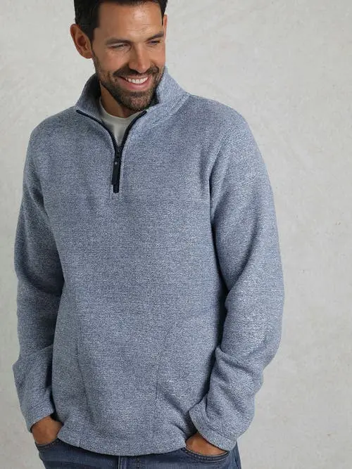WEIRD FISH Laramie 1/4 Zip Fleece - Mid Blue
