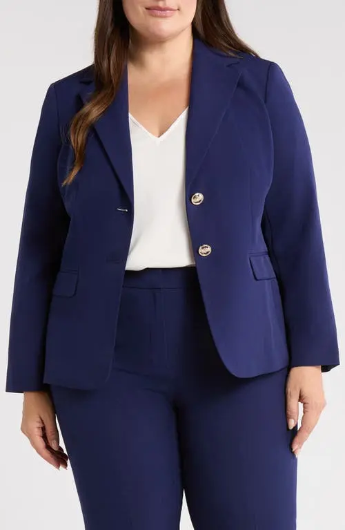 KASPER Stretch Crepe Two-button Blazer - Kasper Navy
