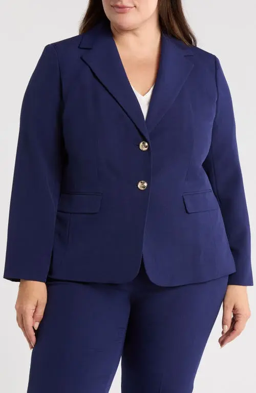 KASPER Stretch Crepe Two-button Blazer - Kasper Navy