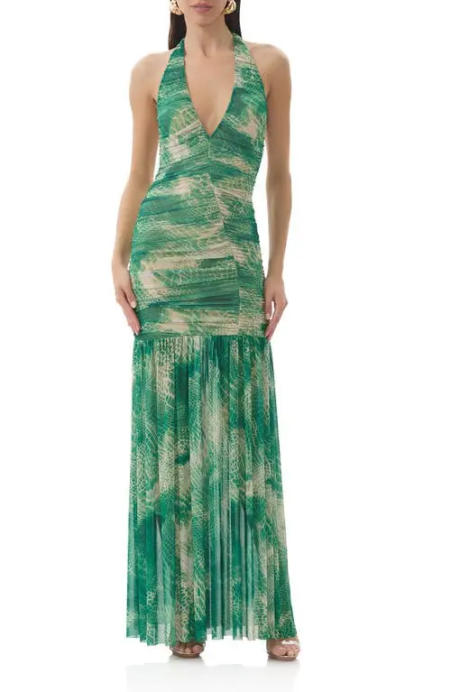 Afrm Lapointe Snakeskin Print Halter Dress In Green Snake - 50% Off |  Editorialist