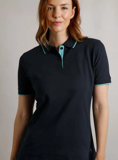 WEIRD FISH Pammie Pique Polo Shirt - Navy