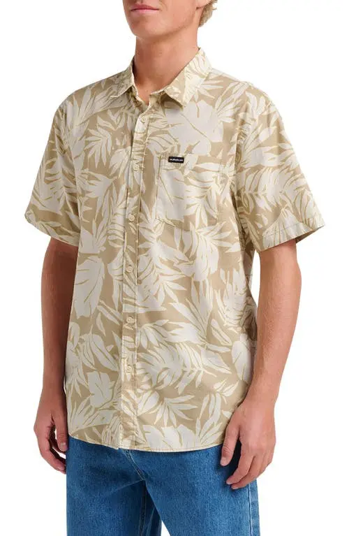Quiksilver Palm Trip Classic Leaf Print Short Sleeve Cotton Button-up Shirt - Twill