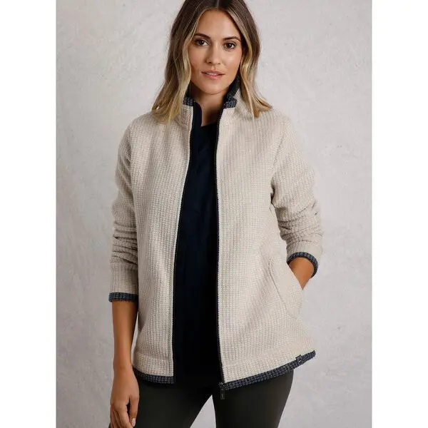 WEIRD FISH Ariana Full Zip Grid Fleece - Ecru