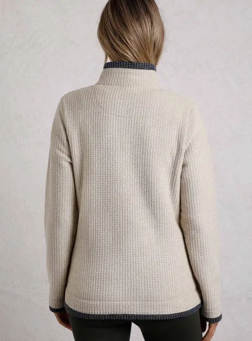 WEIRD FISH Ariana Full Zip Grid Fleece - Ecru