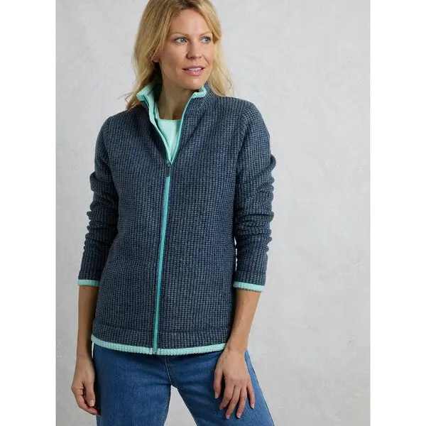 WEIRD FISH Ariana Full Zip Grid Fleece - Rich Navy