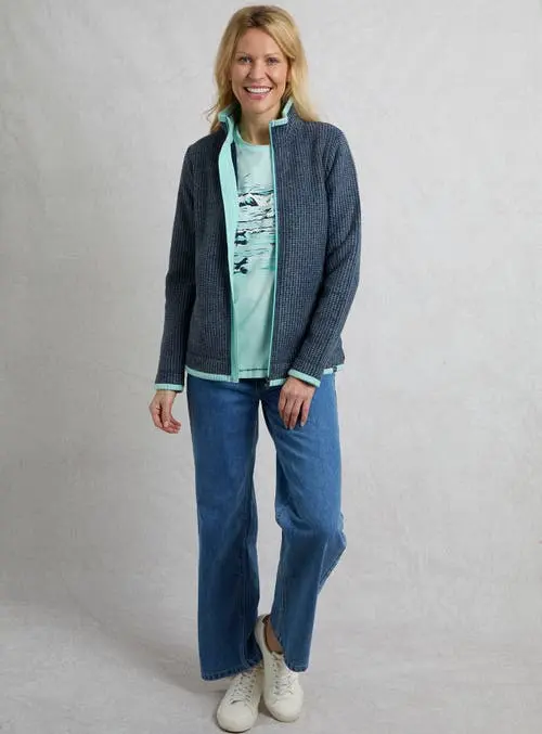 WEIRD FISH Ariana Full Zip Grid Fleece - Rich Navy