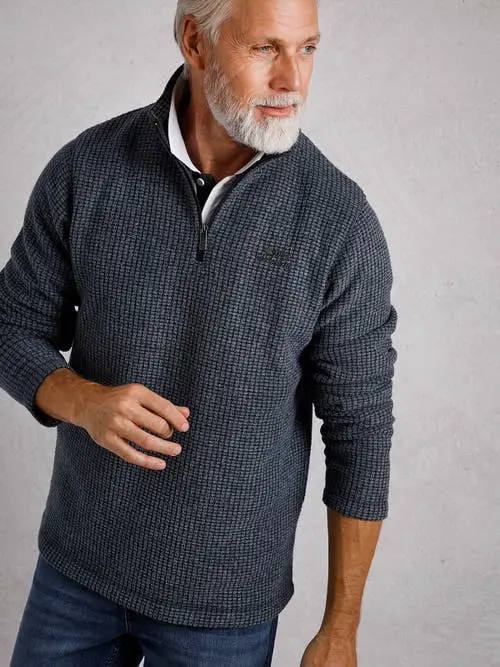 WEIRD FISH Newark 1/4 Zip Grid Fleece - Navy