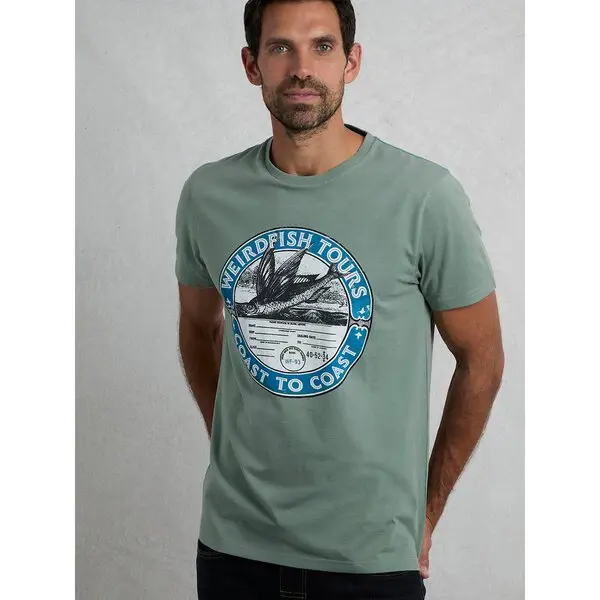 WEIRD FISH Coasting Front Print Graphic T-shirt - Dusty Teal
