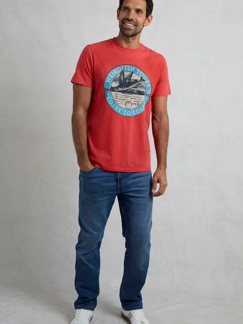 WEIRD FISH Coasting Front Print Graphic T-shirt - Retro Red