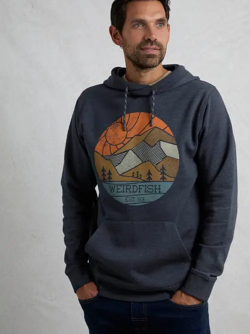 WEIRD FISH Bryant Graphic Popover Hoodie - Dark Navy
