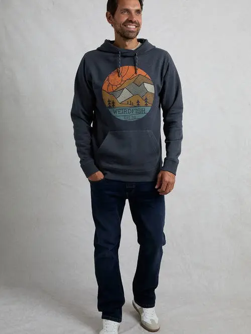 WEIRD FISH Bryant Graphic Popover Hoodie - Dark Navy