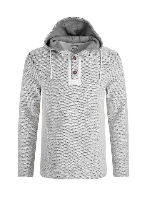 WEIRD FISH Button Neck Hooded Fleece - Ecru