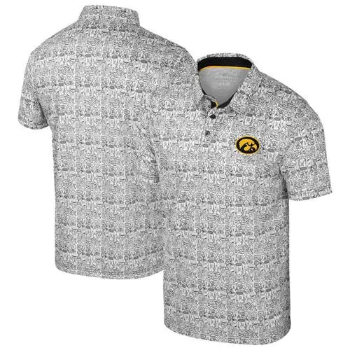 COLOSSEUM White Iowa Hawkeyes Big & Tall Allover Polo - Black