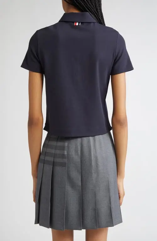 Thom Browne Milano Knit Cotton Polo With Anchor Embossed Buttons - Navy