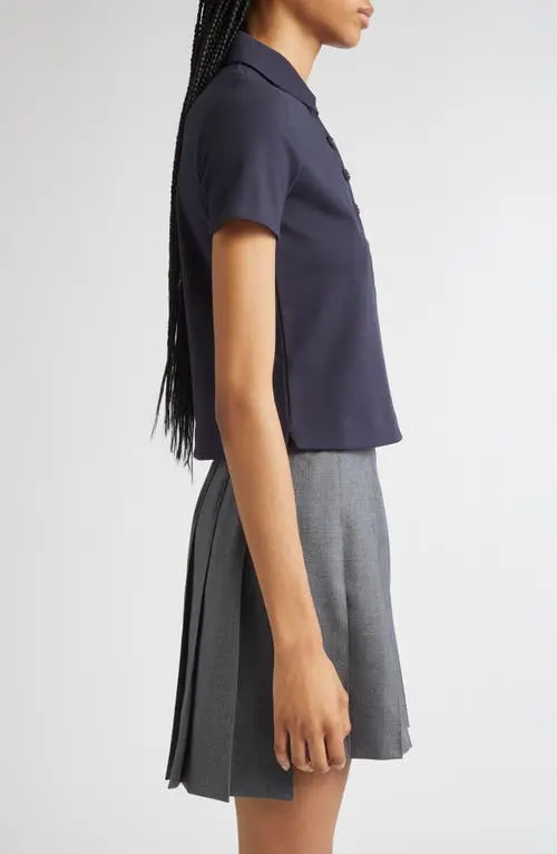 Thom Browne Milano Knit Cotton Polo With Anchor Embossed Buttons - Navy