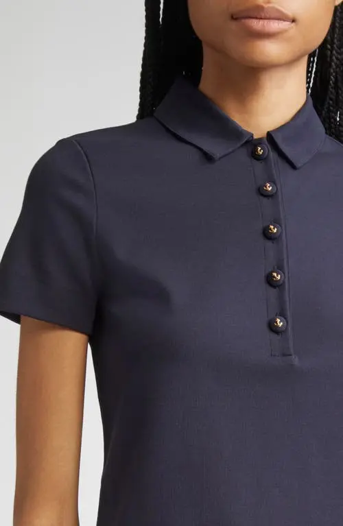 Thom Browne Milano Knit Cotton Polo With Anchor Embossed Buttons - Navy
