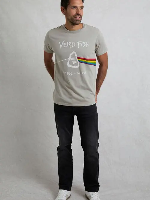 WEIRD FISH Carp Side Front Print Artist T-shirt - Limestone