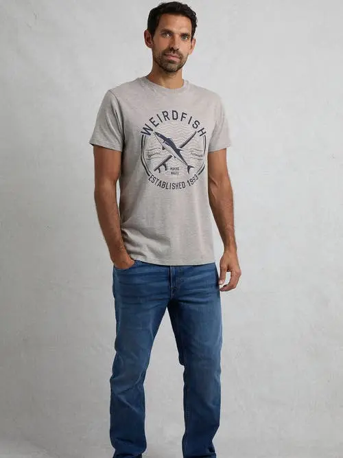 WEIRD FISH Hudson Front Print Branded T-shirt - Grey Marl