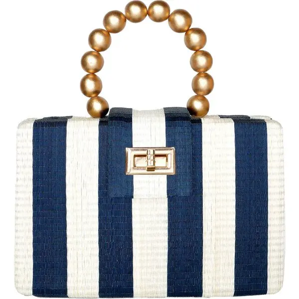 SOLI & SUN The Louisa Woven Straw Clutch - Blue & Cream Stripe