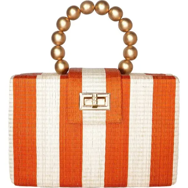 SOLI & SUN The Louisa Woven Straw Clutch - Orange & Cream Stripe