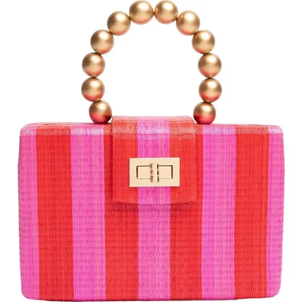 SOLI & SUN The Louisa Woven Straw Clutch - Red & Pink Stripe