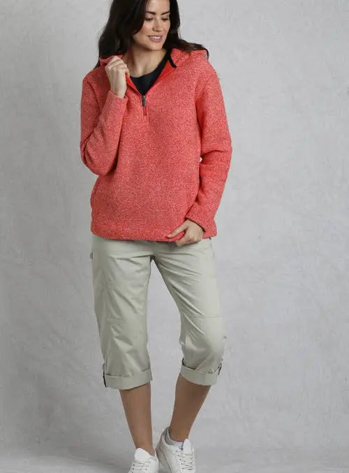 WEIRD FISH Alisa 1/4 Zip Fleece Hoodie - Tango Red