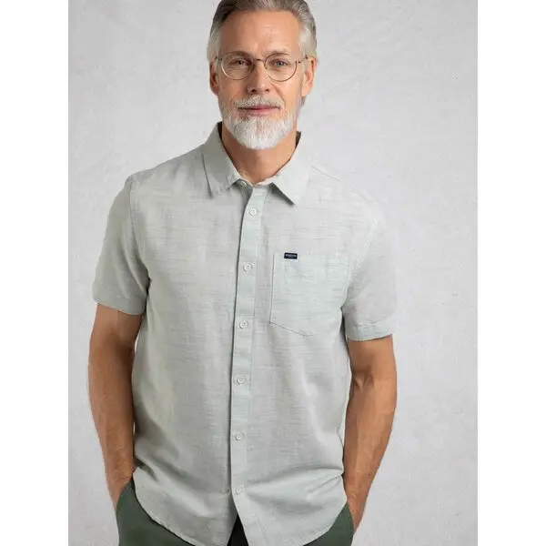 WEIRD FISH Washton Short Sleeve Shirt - Army Green