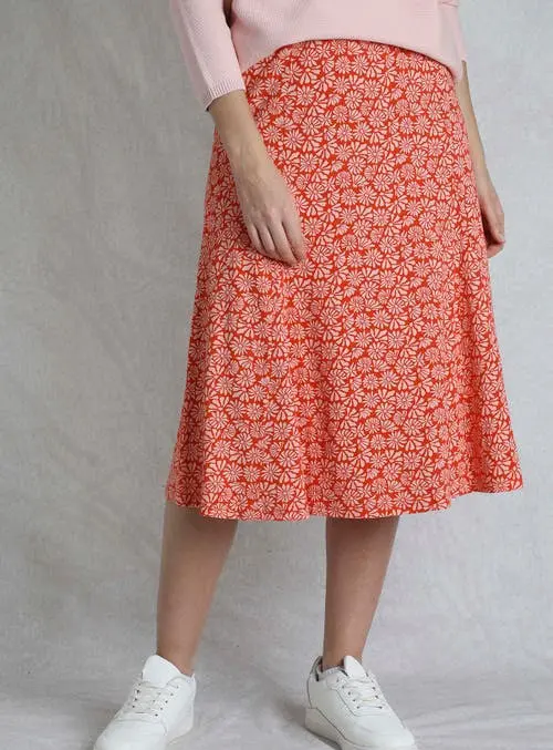 WEIRD FISH Printed Jersey Midi Skirt - Crimson