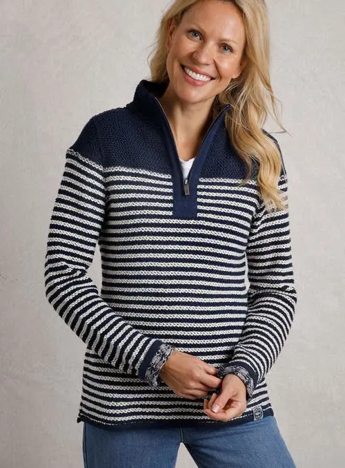 WEIRD FISH 1/4 Zip Striped Macaroni Knit Top