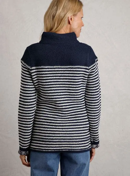WEIRD FISH 1/4 Zip Striped Macaroni Knit Top