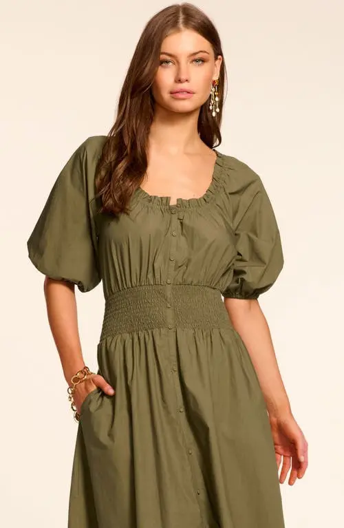 Ramy Brook Smocked Waist Front-Button Maxi Dress In Olive Green - 32% Off |  Editorialist