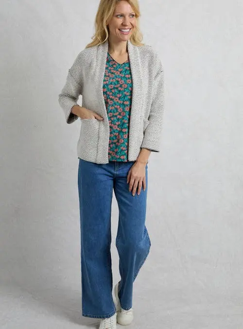 WEIRD FISH Santosh Cropped Macaroni Kimono Cardigan - Ecru