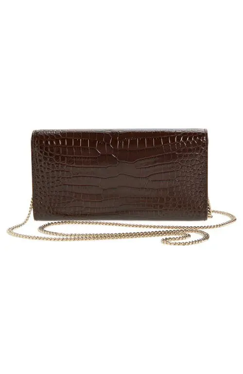 JIMMY CHOO Emmie Croc-embossed Leather Clutch - Chocolate/ Light Gold