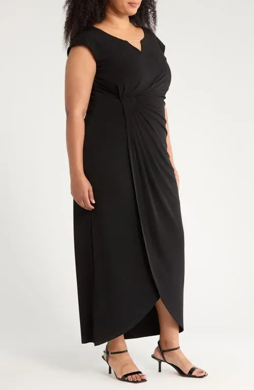 CONNECTED APPAREL Cap Sleeve Maxi Dress - Black